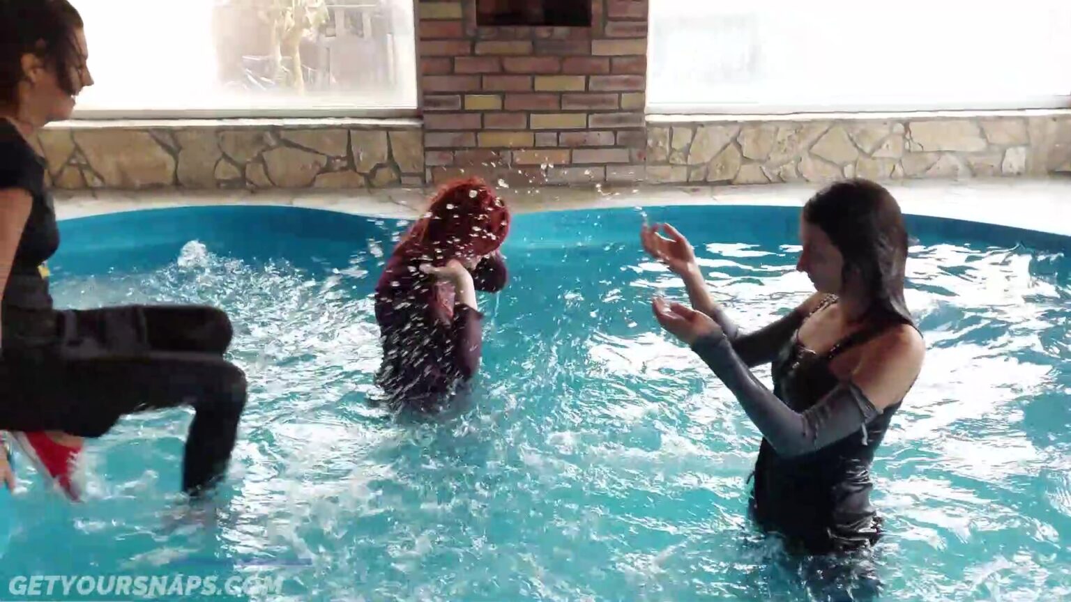Waterfight in the pool – by Mina, Lina and Erza - Girls in Wet Clothes