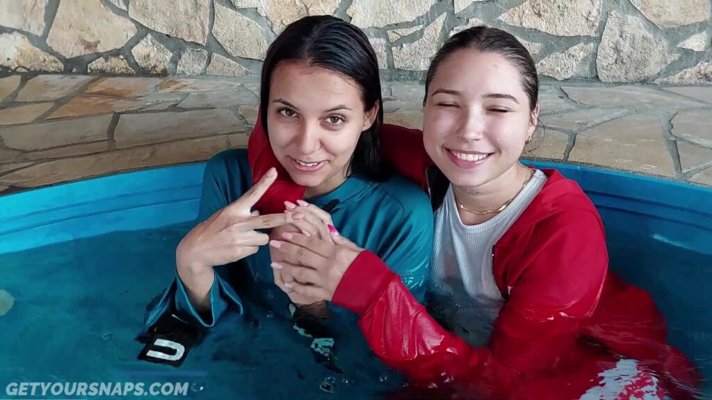 Claudia and Ellie in the pool - Girls in Wet Clothes