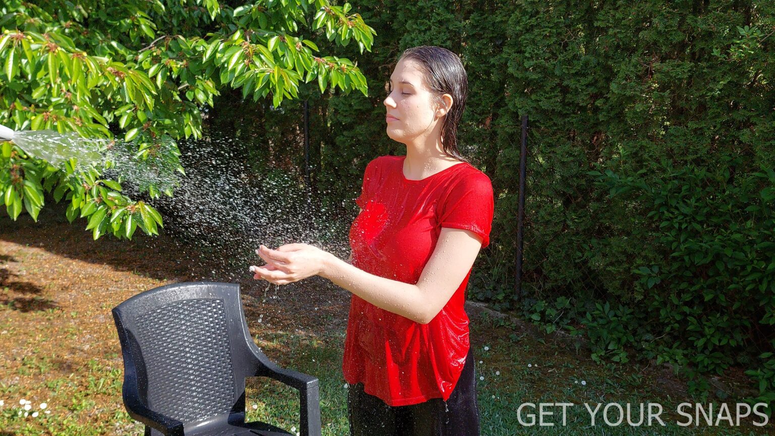 Rebeca in the wet red t-shirt - Girls in Wet Clothes