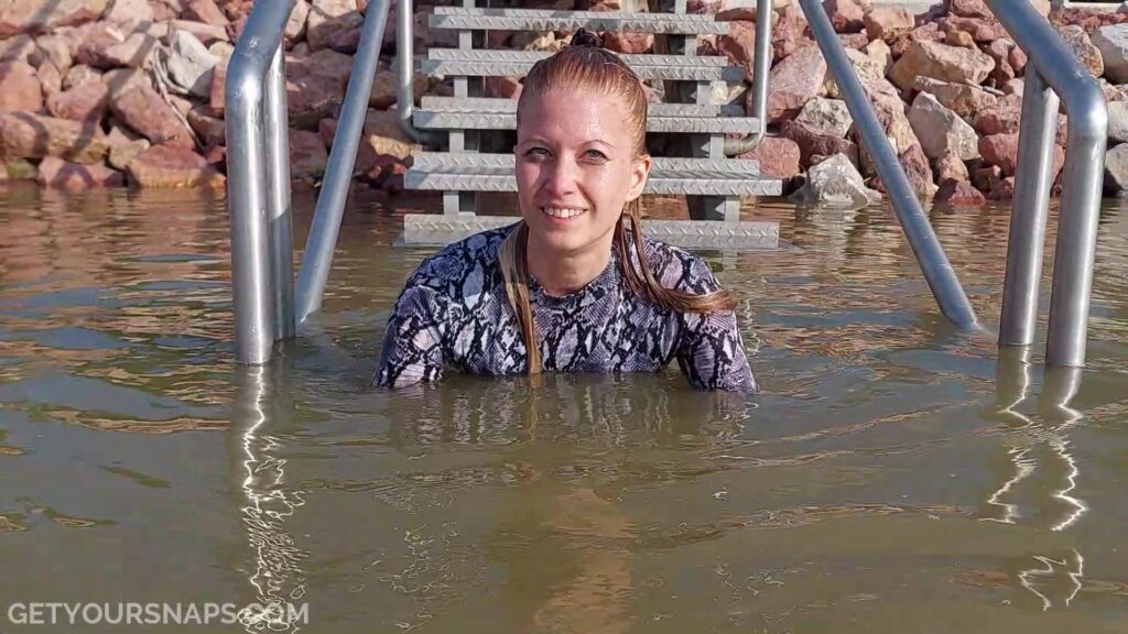 Sarah’s first swim in the lake - Girls in Wet Clothes