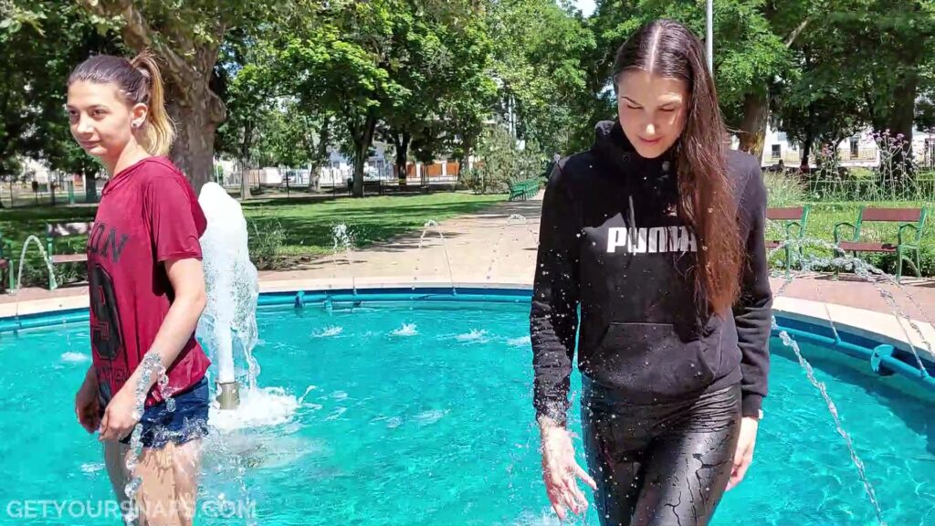 Fountain fun by Rebeca and Mina - Girls in Wet Clothes