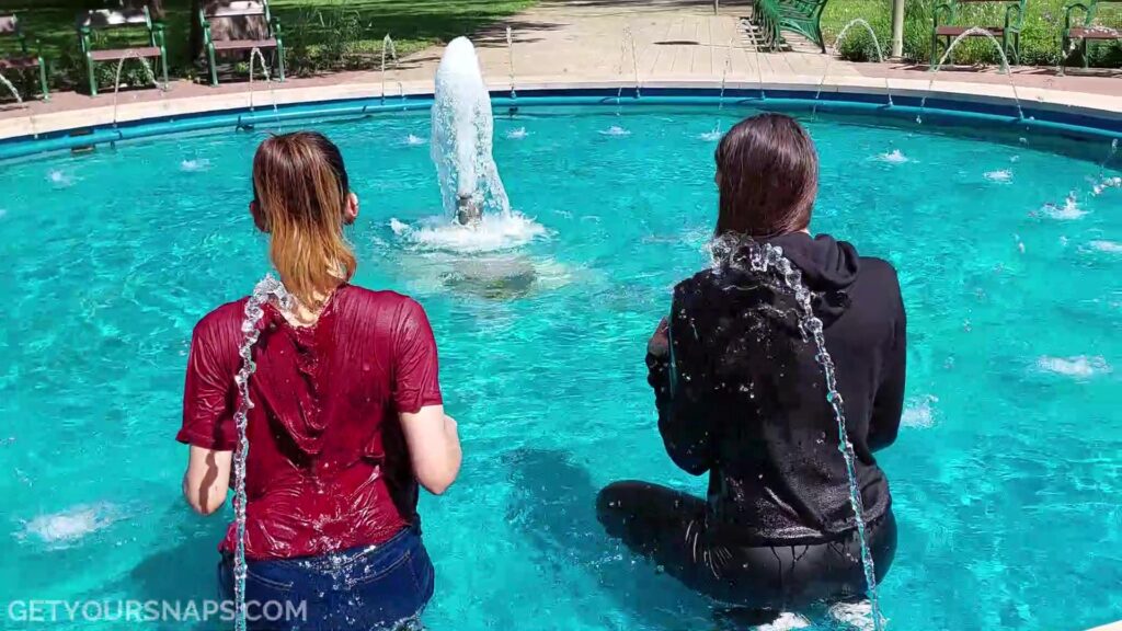 Fountain fun by Rebeca and Mina - Girls in Wet Clothes