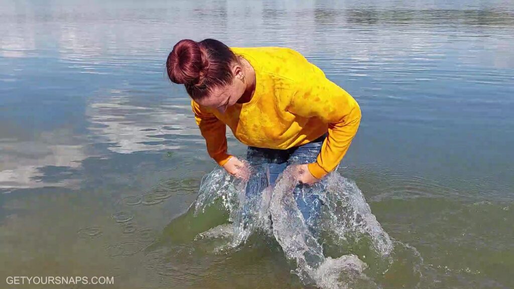 Wet jeans and yellow sweater (by Mona) - Girls in Wet Clothes