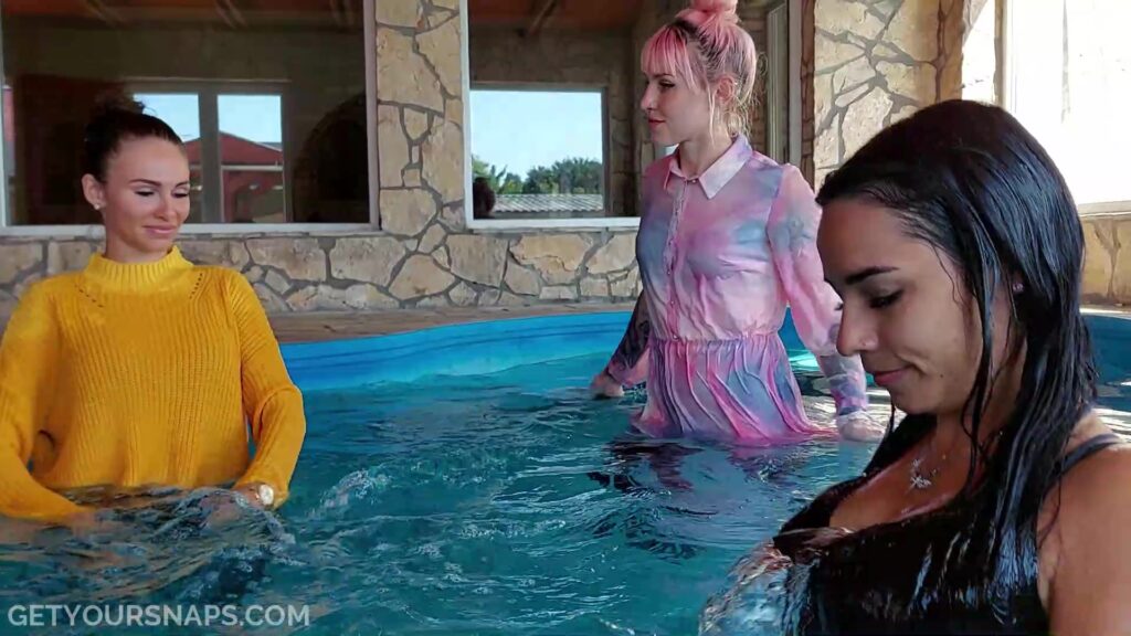 Violet, Gina, Pinkie and Olga in the pool - Girls in Wet Clothes