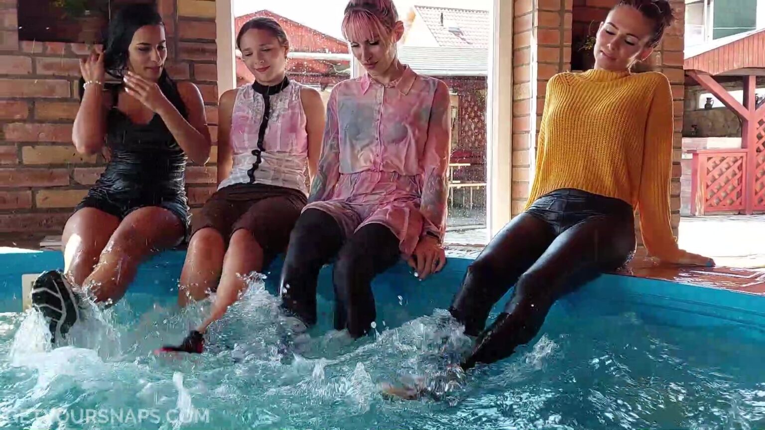 Violet, Gina, Pinkie and Olga in the pool - Girls in Wet Clothes