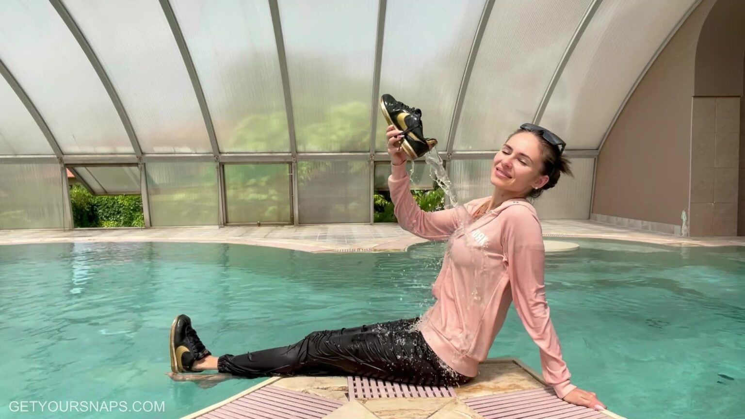 *Olga gets wet at home in in the pool - Girls in Wet Clothes