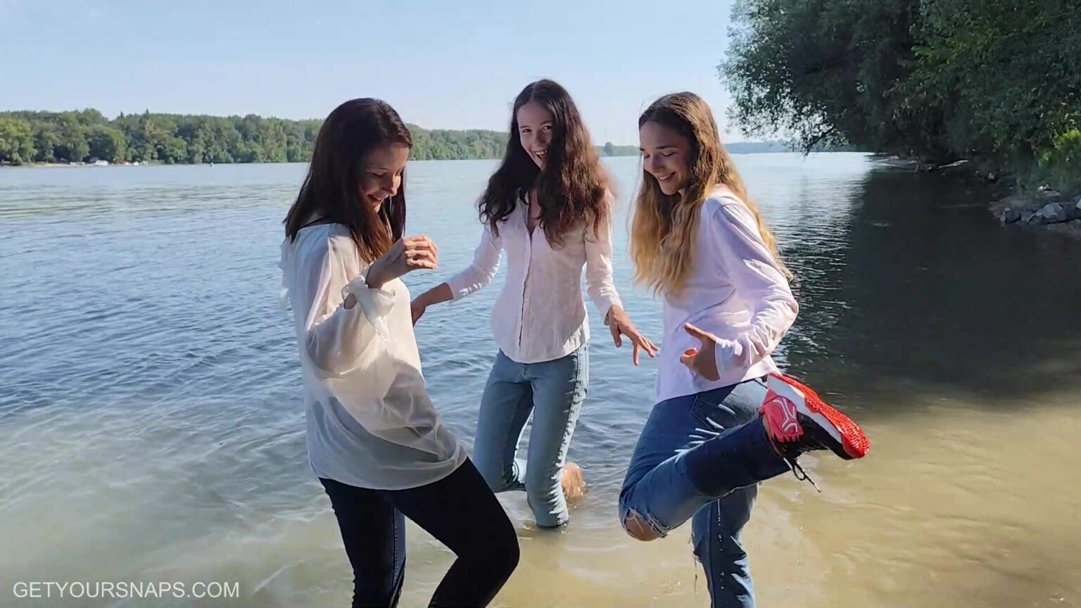 Alysaa, Vicky and Violet in transparent white top - Girls in Wet Clothes