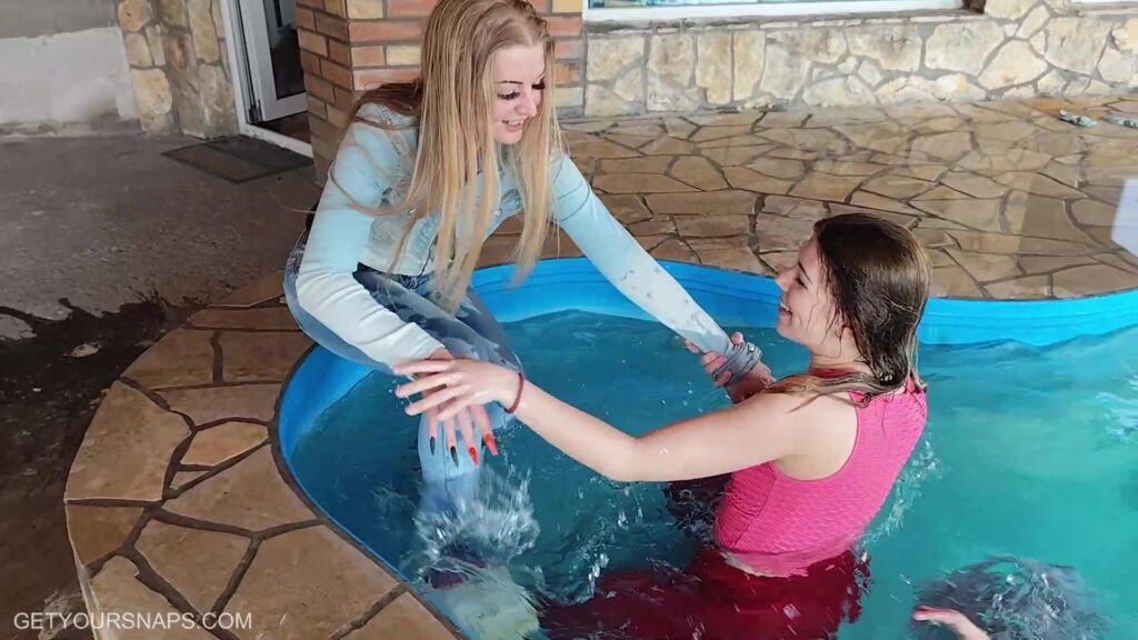 Stella gets wet in denim clothes with Barby and Vicky - Girls in Wet Clothes