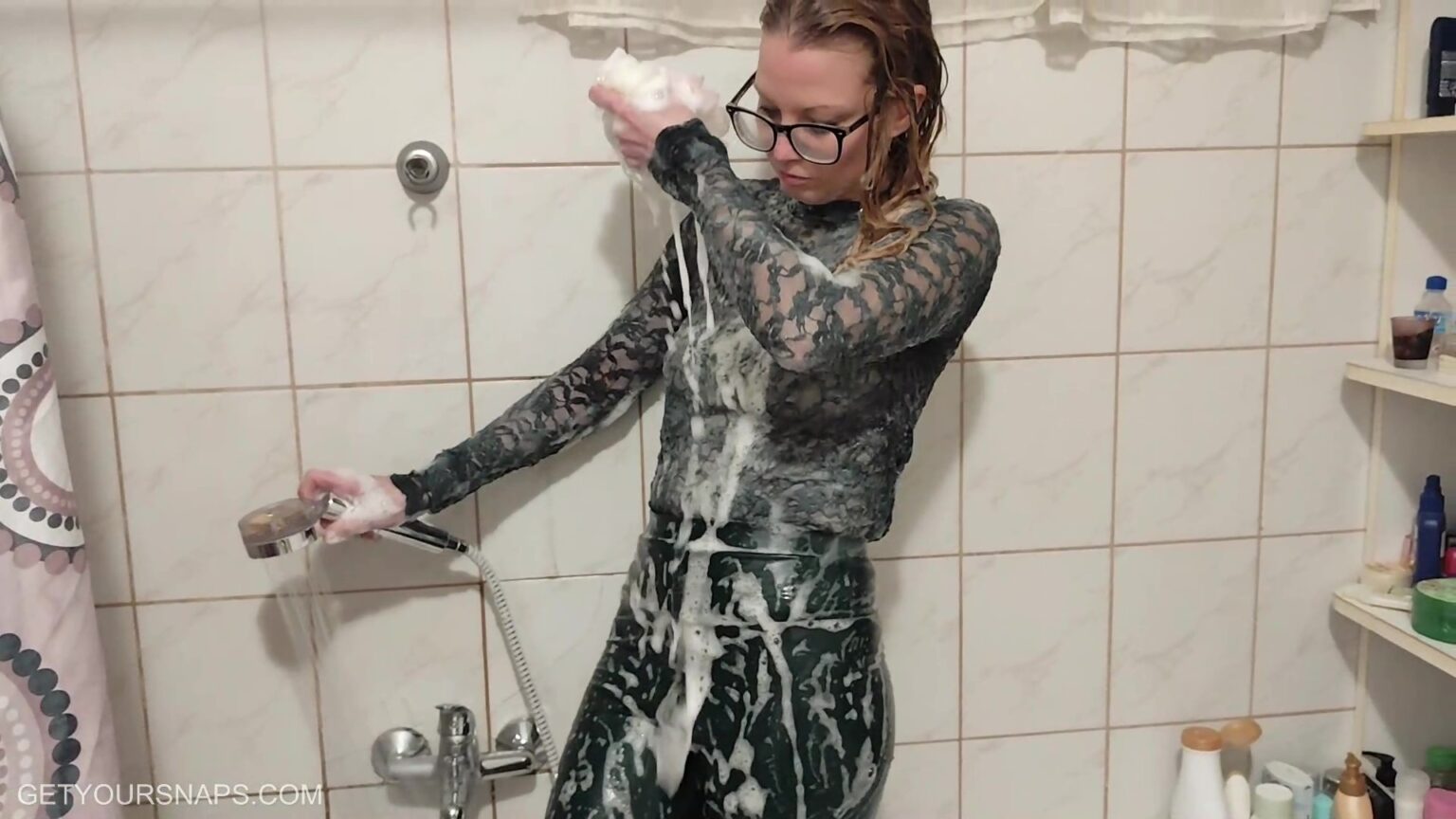 Sarah gets wet in green - Girls in Wet Clothes