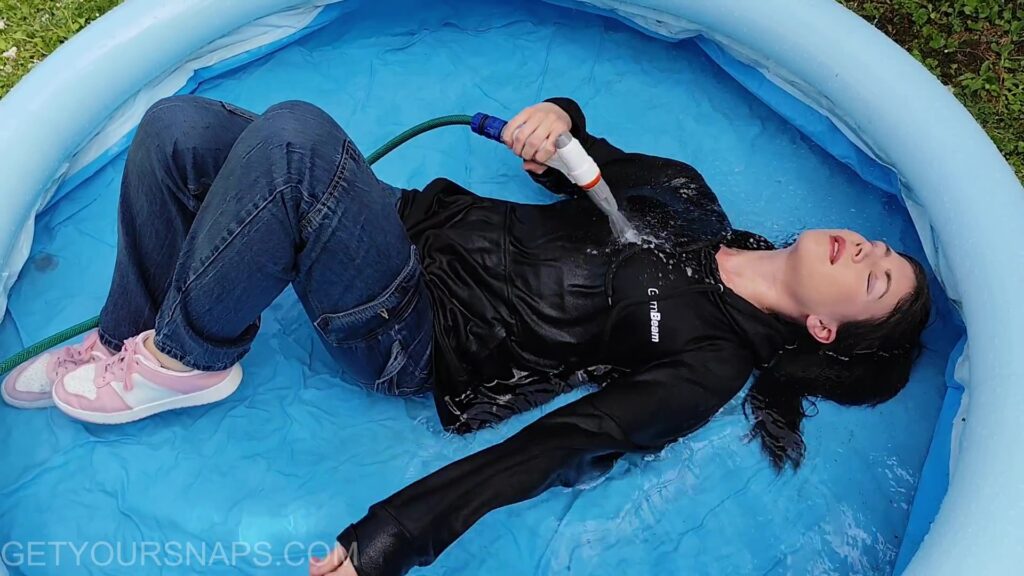 Barby gets wet in jeans and hoodie in the kiddie pool - Girls in Wet Clothes